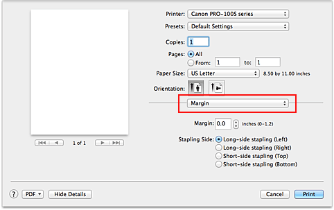 Canon : PIXMA Manuals : PRO-100S series : Setting the Stapling Margin